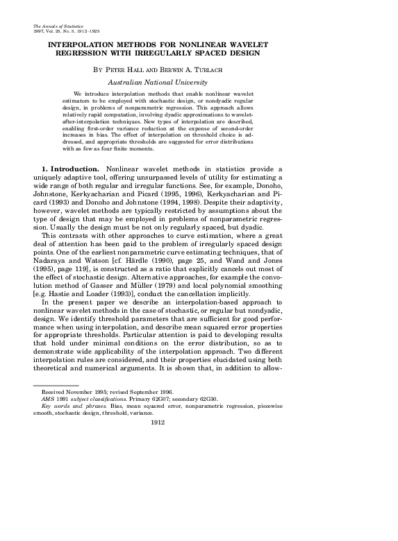 (PDF) Interpolation methods for nonlinear wavelet regression with irregularly spaced design ...
