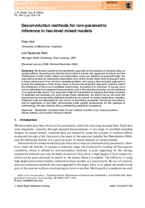 (PDF) Deconvolution methods for non-parametric inference in two-level mixed models