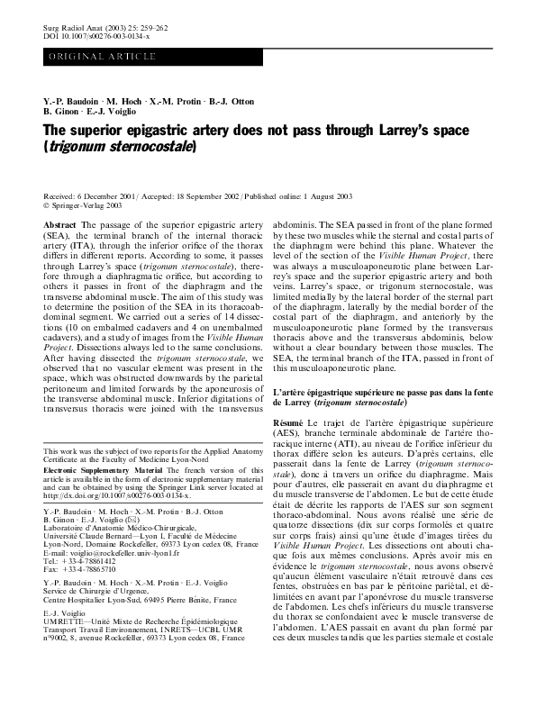 (PDF) The superior epigastric artery does not pass through Larrey's ...