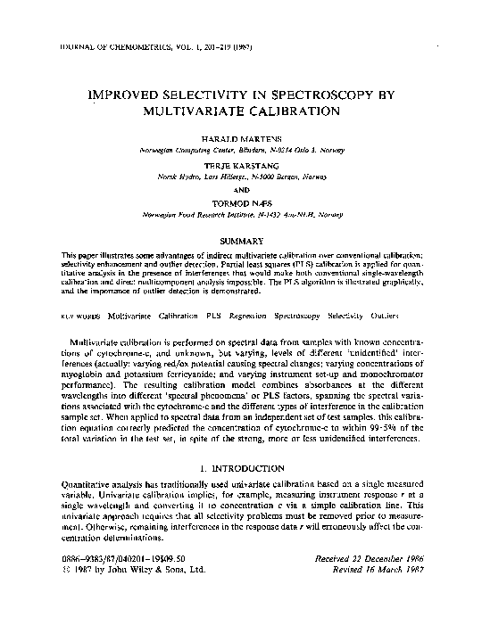 (PDF) Improved selectivity in spectroscopy by multivariate calibration