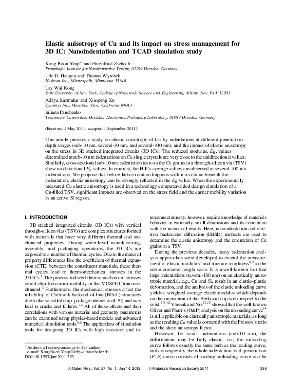 (PDF) Elastic anisotropy of Cu and its impact on stress management for ...
