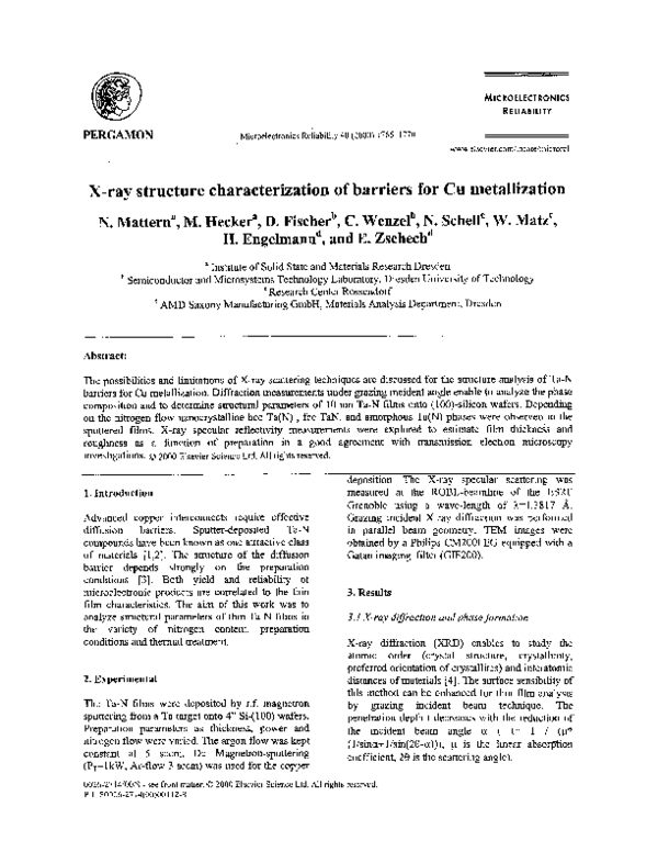 (PDF) X-ray structure characterization of barriers for Cu metallization ...