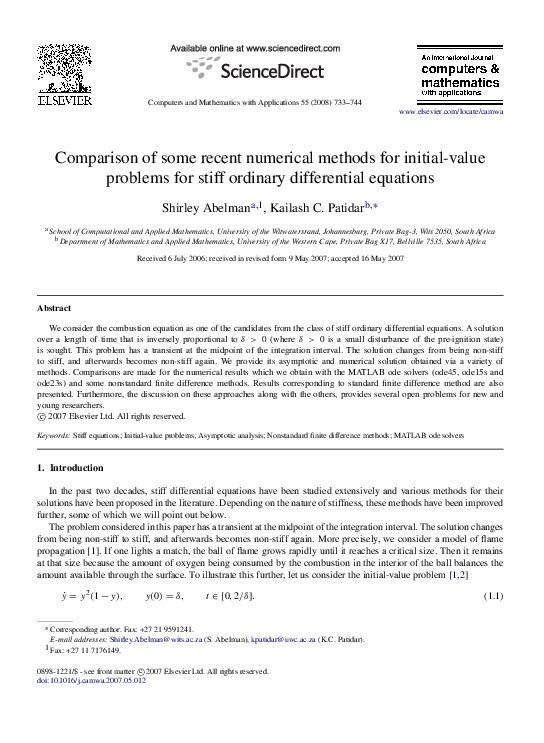 Pdf Comparison Of Some Recent Numerical Methods For Initial Value Problems For Stiff Ordinary
