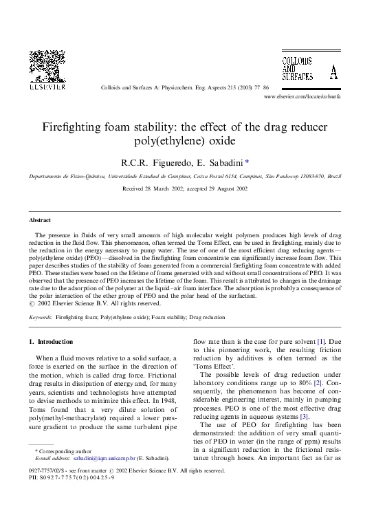 (PDF) Firefighting foam stability: the effect of the drag reducer poly ...