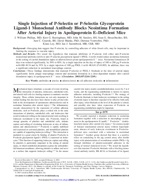 (PDF) Single Injection of P-Selectin or P-Selectin Glycoprotein Ligand1 ...