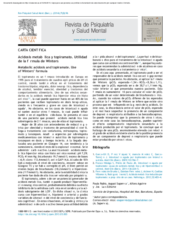 (PDF) Acidosis metabólica y topiramato. Utilidad de la fórmula de Winters