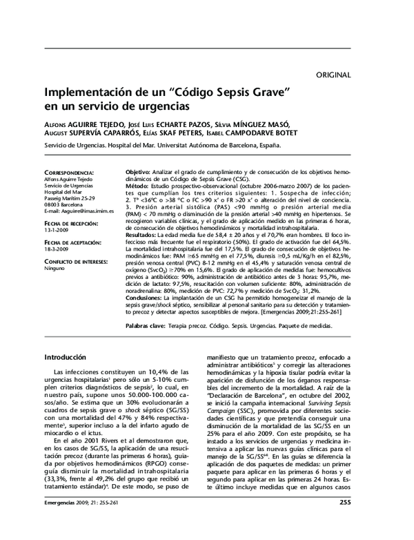 (PDF) Emergency department implementation of a severe sepsis code