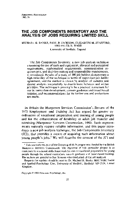 (PDF) THE JOB COMPONENTS INVENTORY AND THE ANALYSIS OF JOBS REQUIRING ...