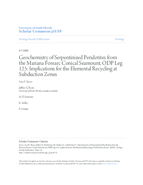 (PDF) Iodine and Boron in Mariana Serpentinite Mud Volcanoes (ODP Legs ...