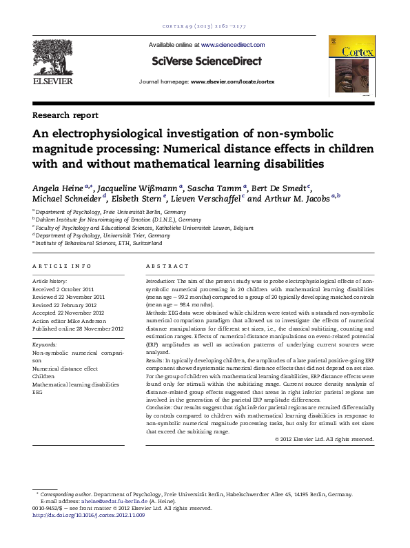 (PDF) An electrophysiological investigation of non-symbolic magnitude ...