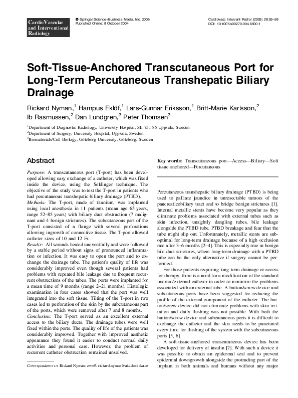 (PDF) Soft-Tissue-Anchored Transcutaneous Port for Long-Term ...