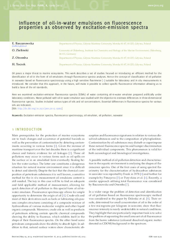 (PDF) Influence of oil-in-water emulsions on fluorescence properties as ...