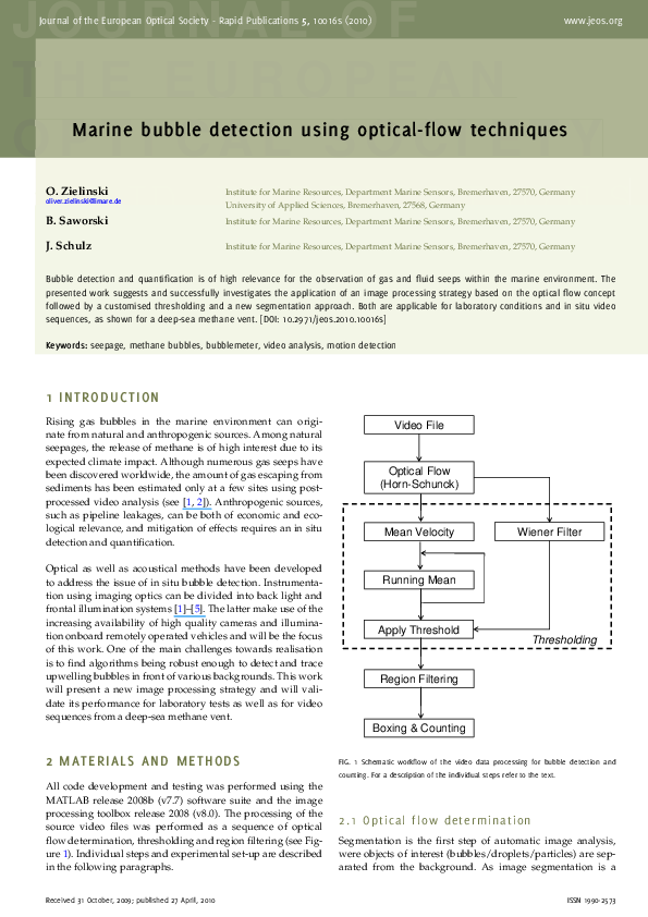 Pdf Marine Bubble Detection Using Optical Flow Techniques