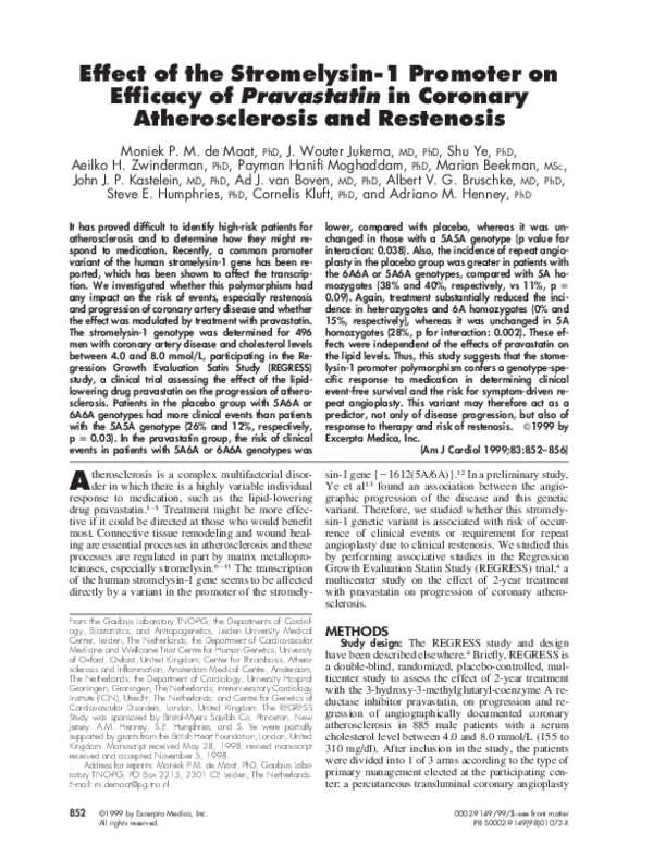 (PDF) Effect of the stromelysin-1 promoter on efficacy of pravastatin ...