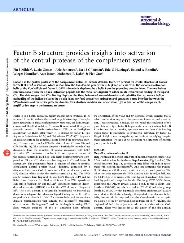 (PDF) Factor B structure provides insights into activation of the ...
