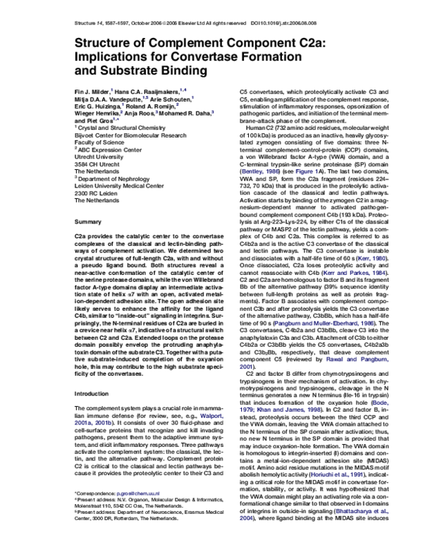(PDF) Structure of Complement Component C2a: Implications for Convertase Formation and Substrate ...
