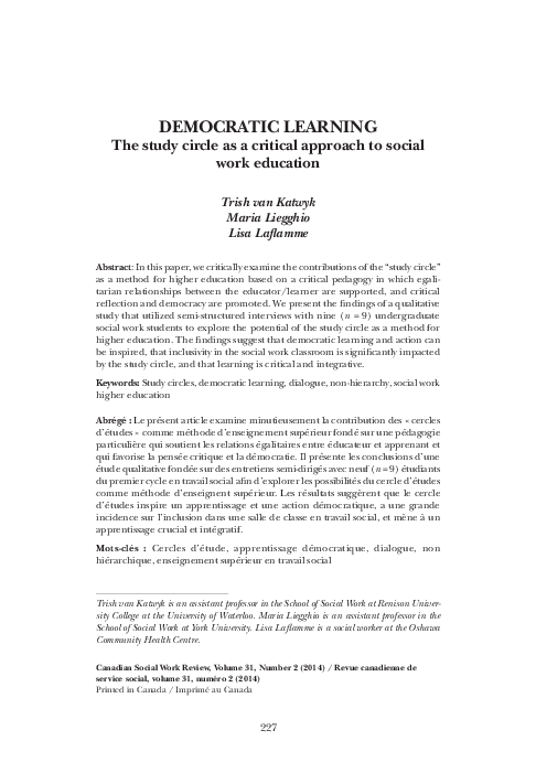 (PDF) Democratic Learning: The study circle as a critical approach to ...