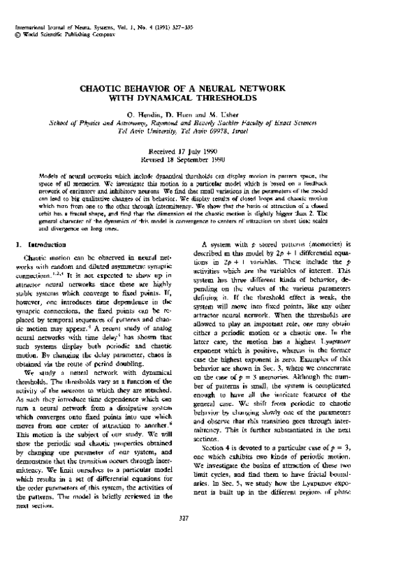 Pdf Chaotic Behavior Of A Neural Network With Dynamical Thresholds