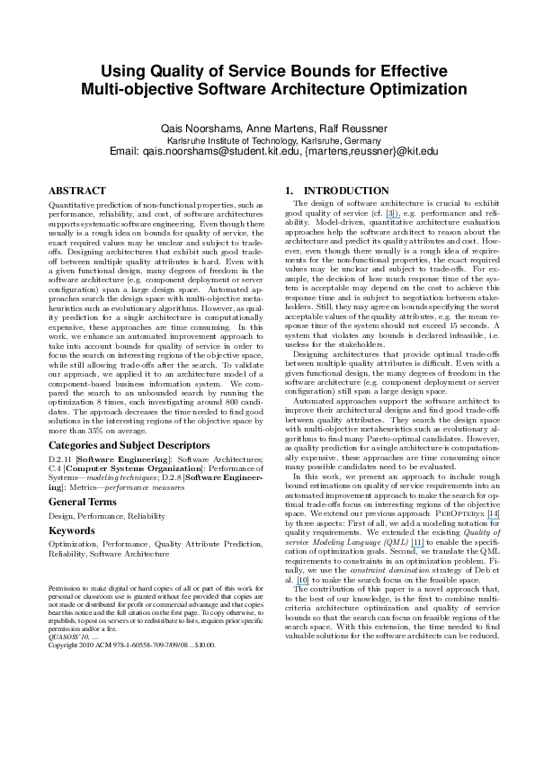 Pdf Using Quality Of Service Bounds For Effective Multi Objective Software Architecture