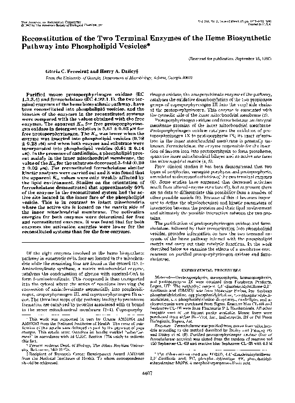 (PDF) Reconstitution of the two terminal enzymes of the heme ...