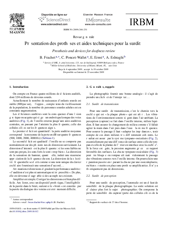 (PDF) Présentation des prothèses et aides techniques pour la surdité