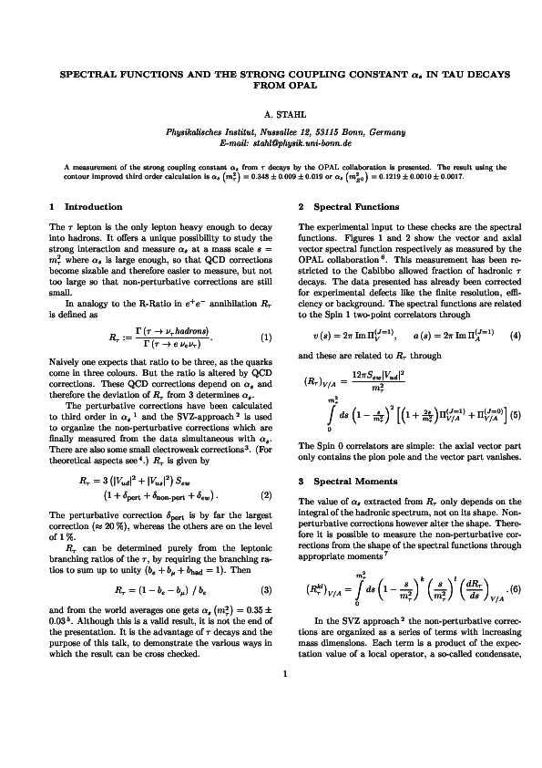 Pdf Spectral Functions And The Strong Coupling Constant Alphas In
