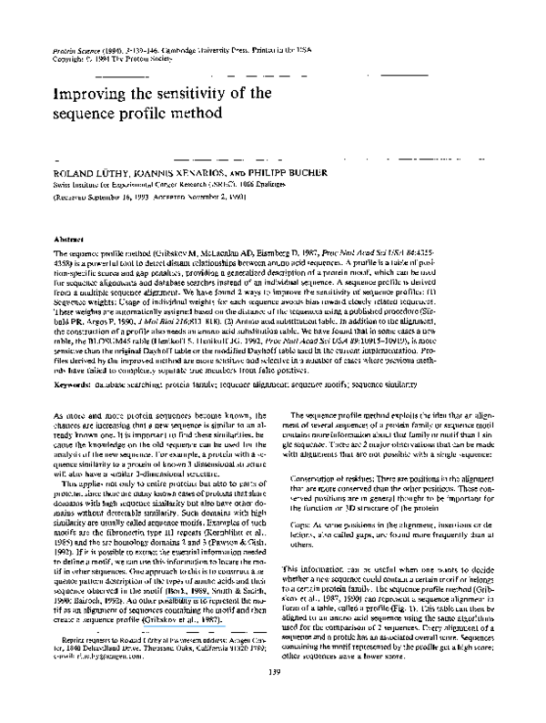 (PDF) Improving the sensitivity of the sequence profile method