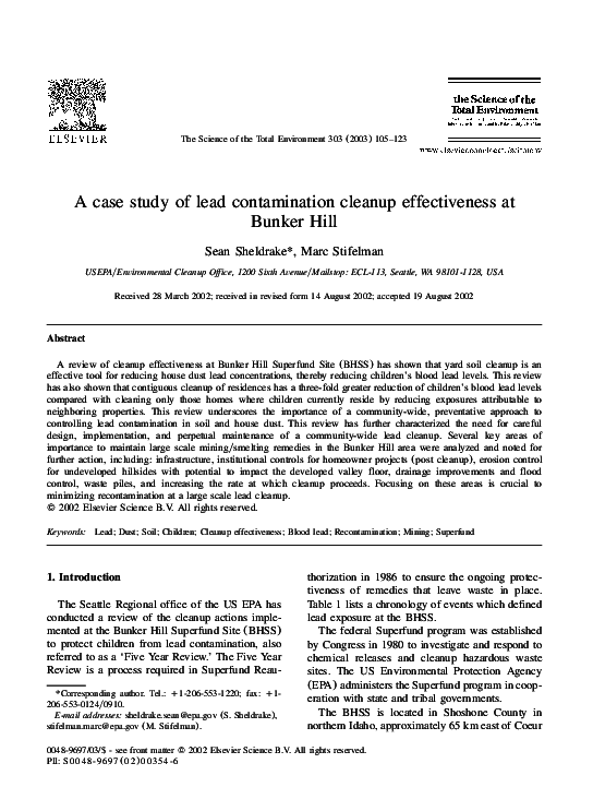 (PDF) A case study of lead contamination cleanup effectiveness at ...