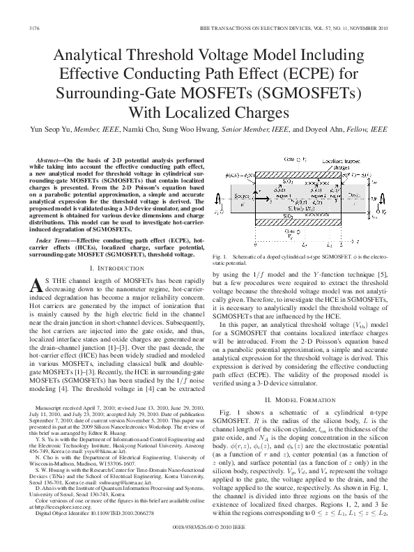 (PDF) Analytical Threshold Voltage Model Including Effective Conducting Path Effect (ECPE) for ...