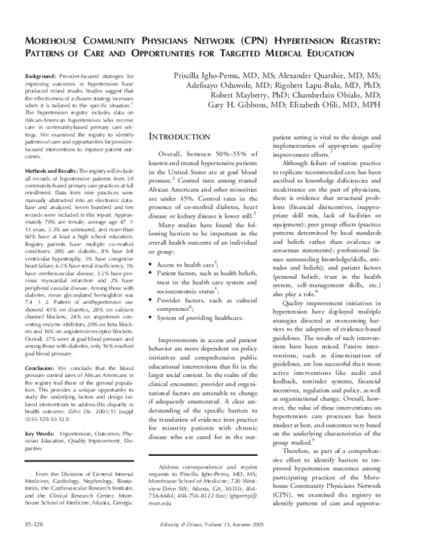 (PDF) Morehouse Community Physicians Network (CPN) hypertension ...