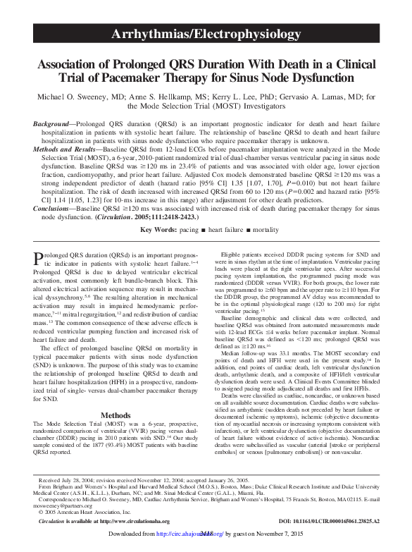 (PDF) Association of Prolonged QRS Duration With Death in a Clinical ...