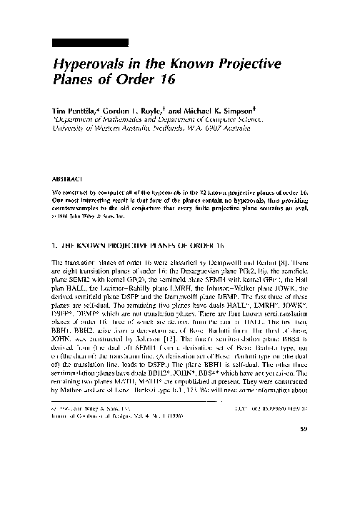 (PDF) Hyperovals in the known projective planes of order 16