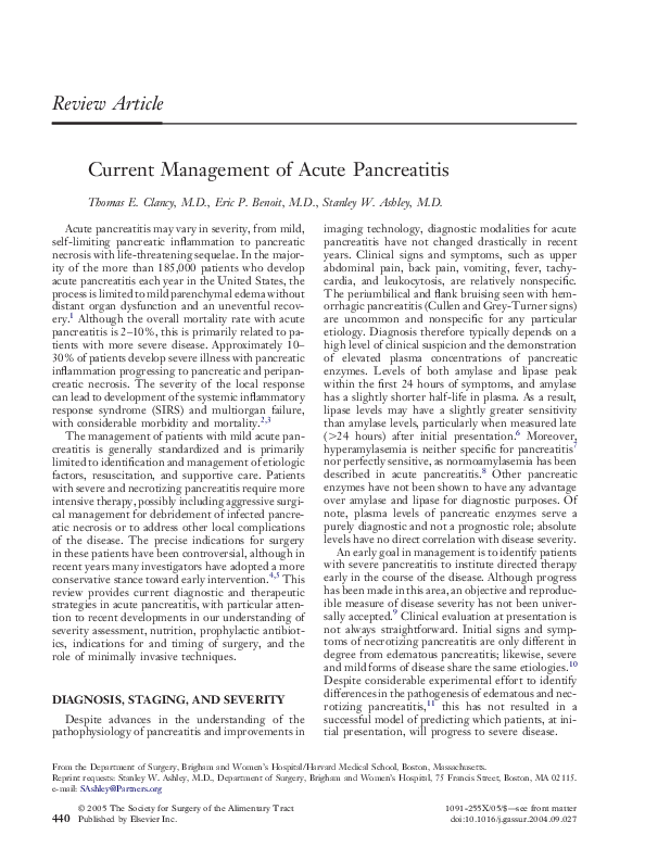 (PDF) Current Management of Acute Pancreatitis