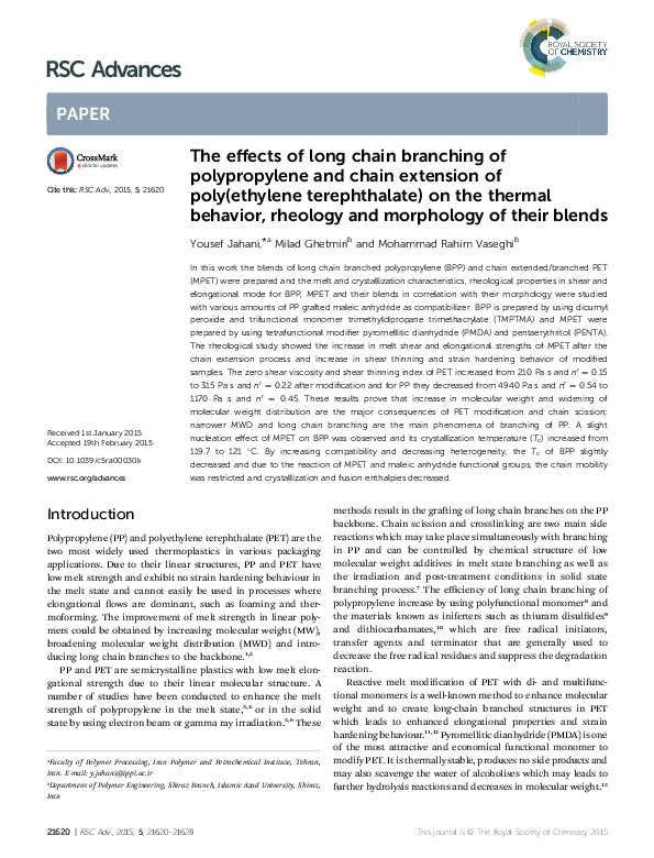 (PDF) The effects of long chain branching of polypropylene and chain ...
