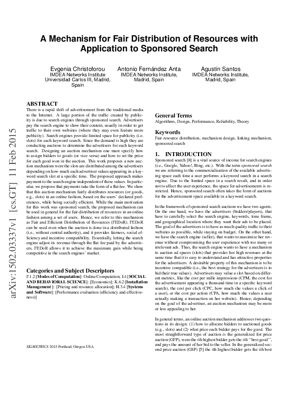 (PDF) A Mechanism for Fair Distribution of Resources with Application ...