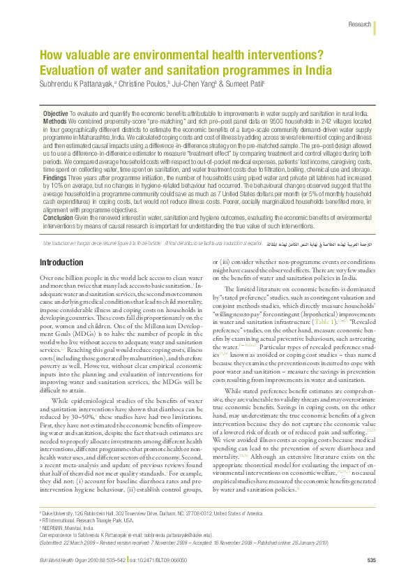 (PDF) How valuable are environmental health interventions? Evaluation ...