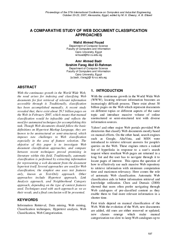 (PDF) A Comparative Study of Web Document Classification Approaches