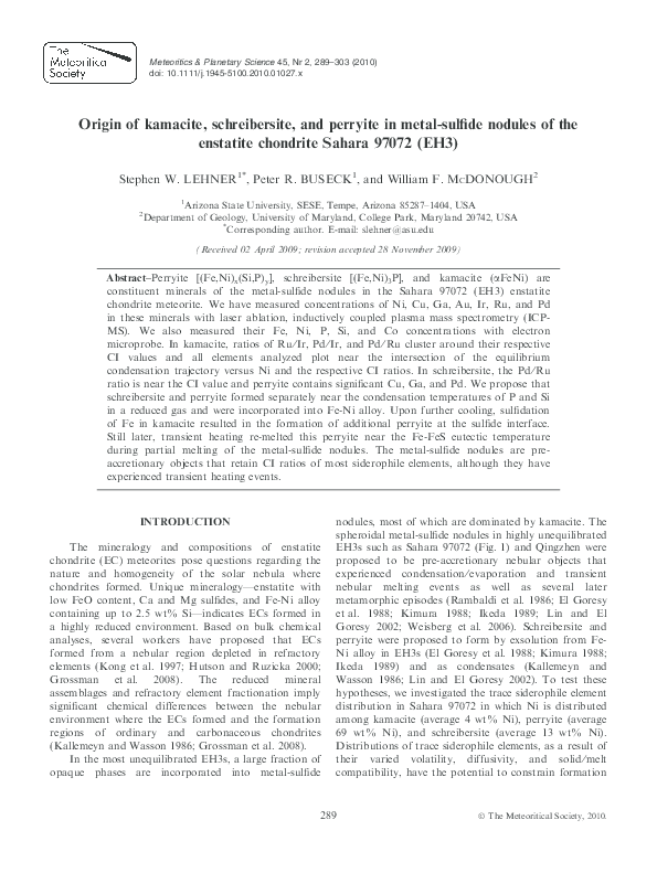 (PDF) Origin of kamacite, schreibersite, and perryite in metal-sulfide ...