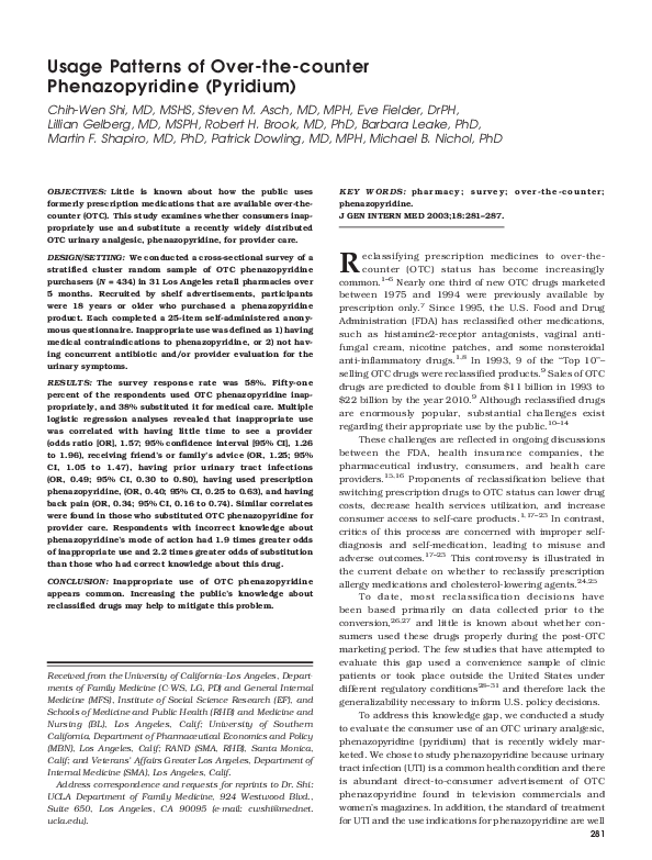 (PDF) Usage patterns of over-the-counter phenazopyridine (pyridium)