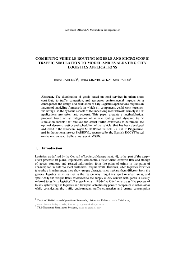 Pdf Combining Vehicle Routing Models And Microscopic Traffic Simulation To Model And