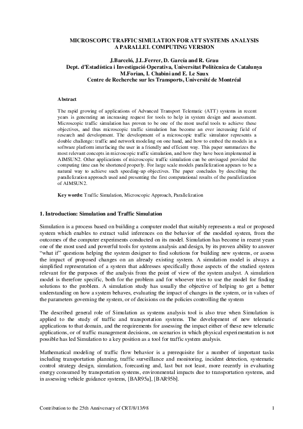 Pdf Microscopic Traffic Simulation For Att Systems Analysis