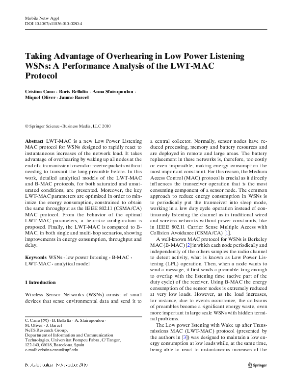 (PDF) Taking Advantage of Overhearing in Low Power Listening WSNs: A Performance Analysis of the ...
