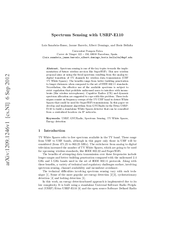 (PDF) Spectrum sensing with USRP-E110