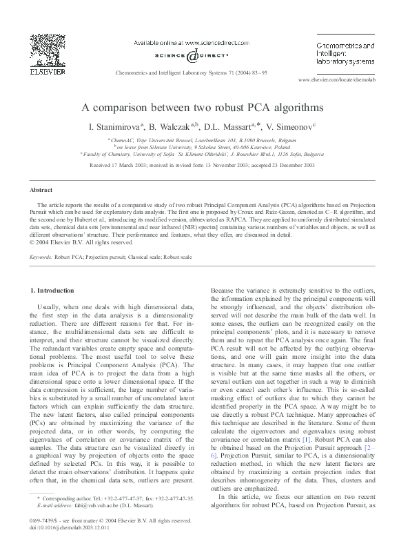 Pdf A Comparison Between Two Robust Pca Algorithms