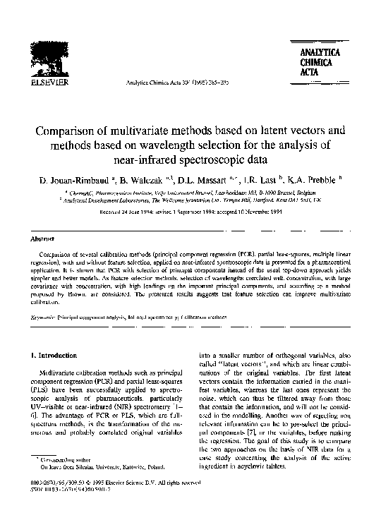 Pdf Comparison Of Multivariate Methods Based On Latent Vectors And Methods Based On Wavelength