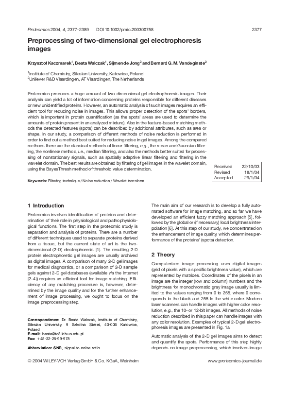 (PDF) Preprocessing of two-dimensional gel electrophoresis images