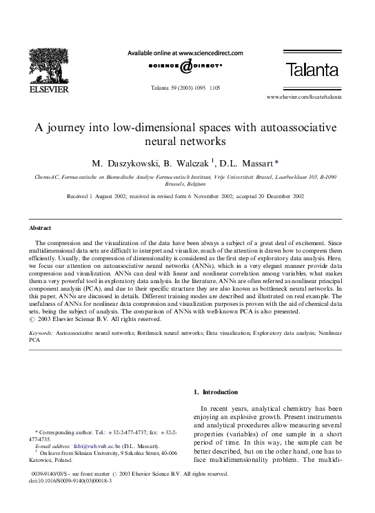 (PDF) A journey into low-dimensional spaces with autoassociative neural networks | Beata Walczak ...