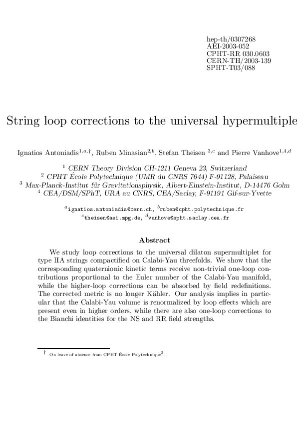 (PDF) String loop corrections to the universal hypermultiplet