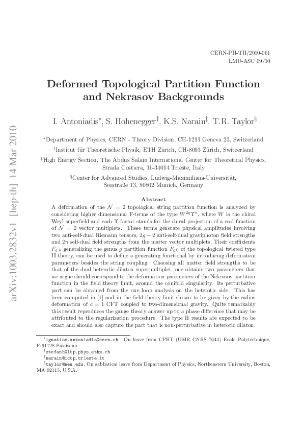Deformed topological partition function and Nekrasov backgrounds