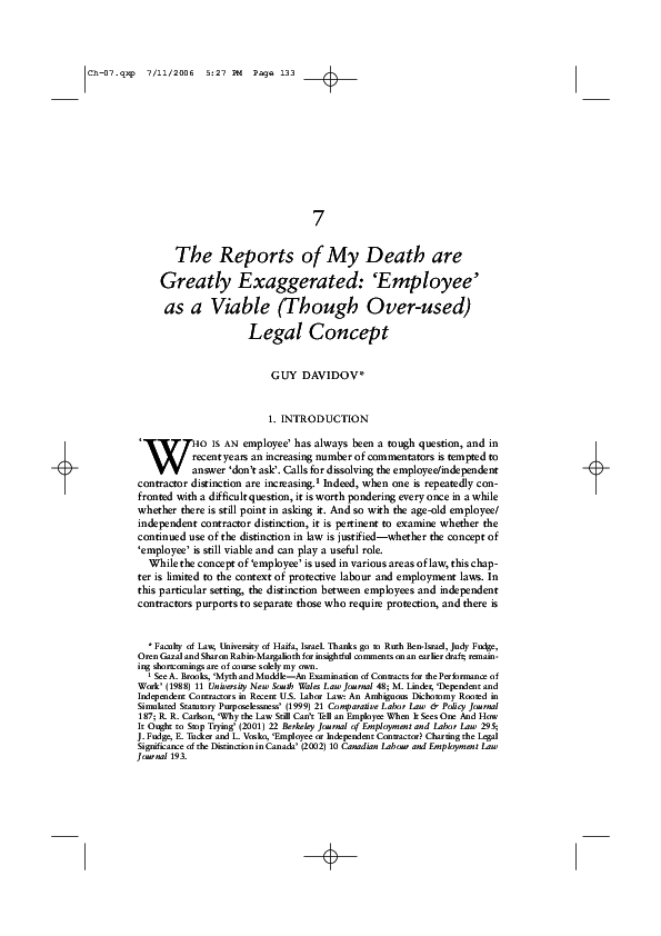 (PDF) The Reports of My Death are Greatly Exaggerated: "Employee" as a ...